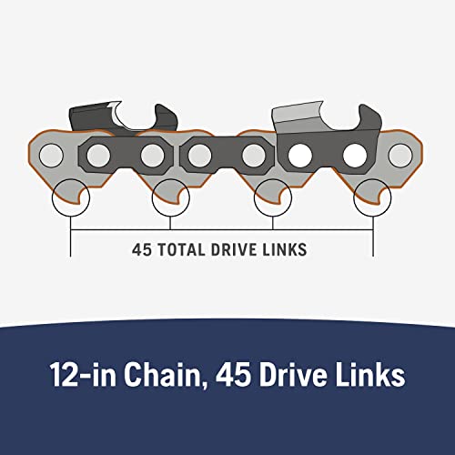 Husqvarna X-Cut S93G 12 Inch Chainsaw Chain, 3/8" Mini Pitch, .050" Gauge, 45 Drive Link Chainsaw Blade Replacement, Pre-Stretched and Low Kickback, Gray