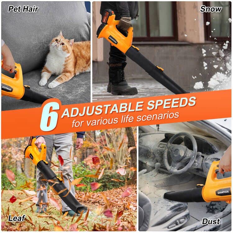 GIANTOOL Cordless Leaf Blower, 320 CFM/150MPH Electric Leaf Blowers with 2 X 5.0Ah Battery&1.3A Dual Charger, 6-Speed, Battery Powered Leaf Blower for Yard, Lawn Care, Dust, Weeds, Snow