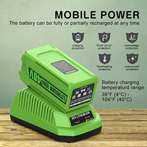 Powilling 40V 6.0Ah Replacement Lithium Battery for GreenWorks 29472 29462 Battery GreenWorks 40V G-MAX Power Tools 29252 20202 22262 25312 25322 20642 22272 27062 21242 (Not for Gen 1)