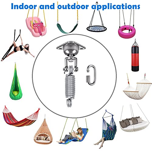 Dakzhou Porch Swing Suspension Kit Hardware, 360° Rotation +30° Hanger and Stainless Steel Springs, 1000 LB Patio Swing Suspension Kit, Sandbag Hanging Chair Hammock