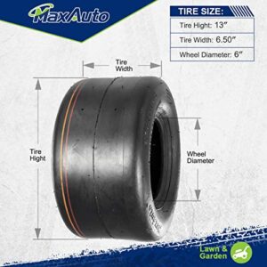 MaxAuto 13X6.50-6 Tires, 13X6.50X6 Lawn Mower Tires, 13-6.50-6 Smooth Turf Tires, 13X6.5-6 Tractor Tire, 4PR Tubeless, Set of 2