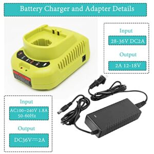 18V Battery and Charger Combo for Ryobi 18-Volt Cordless Tools Battery and P118B Charger, Cell9102 18V Battery Capacity Output 5.0Ah