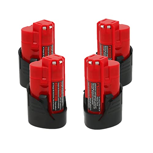 CELL9102 4 Pack 3.0Ah Replacement 12V Battery Compatible with Milwaukee M12 Battery 48-11-2411 48-11-2420 48-11-2401 48-11-2402 48-11-2401, for Milwaukee 12V M12 Red Lithium Cordless Tools