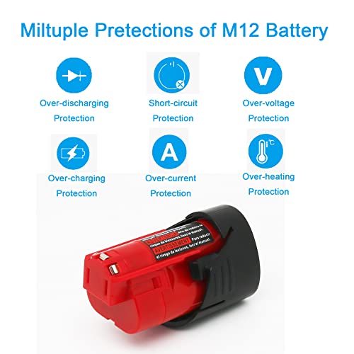 CELL9102 4 Pack 3.0Ah Replacement 12V Battery Compatible with Milwaukee M12 Battery 48-11-2411 48-11-2420 48-11-2401 48-11-2402 48-11-2401, for Milwaukee 12V M12 Red Lithium Cordless Tools