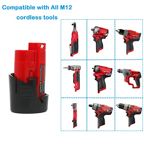 CELL9102 4 Pack 3.0Ah Replacement 12V Battery Compatible with Milwaukee M12 Battery 48-11-2411 48-11-2420 48-11-2401 48-11-2402 48-11-2401, for Milwaukee 12V M12 Red Lithium Cordless Tools