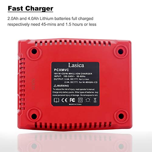 Lasica 18V 3.0A Fast Battery Charger PCXMVC Replacement for Porter-Cable 18-Volt PC18B NiCd, NiMh & Lithium Cordless Tool Battery Packs PC18BL PC18BLEX Compatible with Porter Cable 18V Charger PCMVC