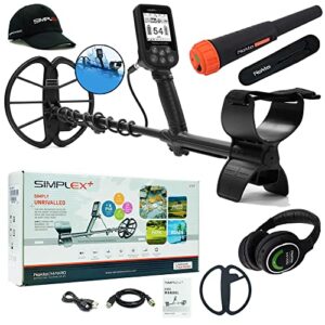 nokta makro simplex+ whp waterproof detector with 11″ coil & wireless headphones, and pinpointer