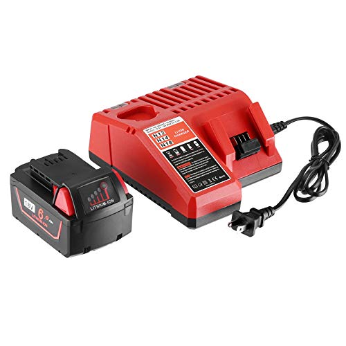 Upgraded 6.0Ah 18V Replacement Battery - Compatible with Milwaukee M 18 48-11-1852 18V Lithium XC Cordless Power Tools & Charger for Milwaukee M12 M14 M 18 Li-ion Battery