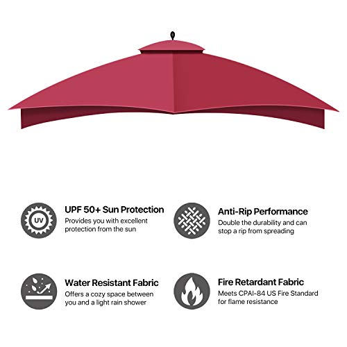 Flexzion 10x12 Canopy Replacement Top - Gazebo Cover for Lowe's Home Depot Allen and Roth Gazebo Replacement Parts - UV UPF 50+ Cover for Canopies, Garden, Patio, Yard Tent, Red