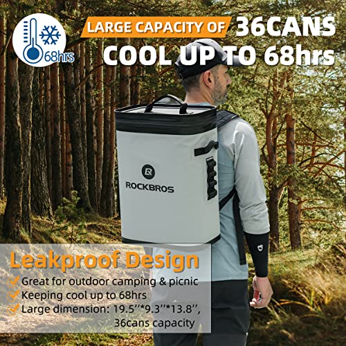 ROCKBROS Backpack Cooler Leak-Proof Soft Sided Cooler Waterproof Insulated Backpack Cooler Bag 36 Can Soft Cooler for Camping Fishing Party Outdoor Adventure Picnic