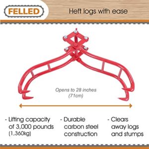 Felled Timber Claw Hook, 28in - Log Lifting Tongs Heavy Duty Grapple Timber Claw, Lumber Skidding Tongs Logging Grabber