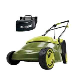 sun joe mj401e-pro electric lawn mower w/collapsible handle, 3-position height control, 10.6-gallon bag and side discharge chute, 14″/13 amp, green