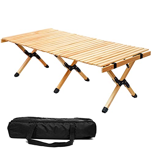 ZUZHII 3ft Low Height Portable Folding Wooden Travel Camping Table for Outdoor/Indoor Picnic, BBQ and Hiking with Carry Bag, Multi-Purpose for Patio, Garden, Backyard, Beach(Large, Natural Wood)