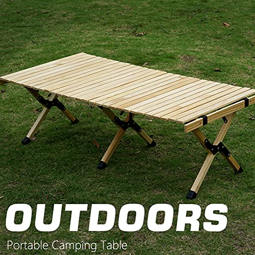 ZUZHII 3ft Low Height Portable Folding Wooden Travel Camping Table for Outdoor/Indoor Picnic, BBQ and Hiking with Carry Bag, Multi-Purpose for Patio, Garden, Backyard, Beach(Large, Natural Wood)