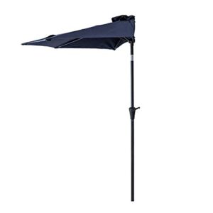 flame&shade 9 ft half round outdoor market patio table umbrella with tilt for wall balcony, navy blue