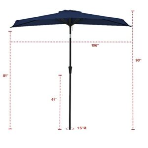 FLAME&SHADE 9 ft Half Round Outdoor Market Patio Table Umbrella with Tilt for Wall Balcony, Navy Blue