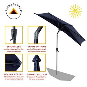 FLAME&SHADE 9 ft Half Round Outdoor Market Patio Table Umbrella with Tilt for Wall Balcony, Navy Blue