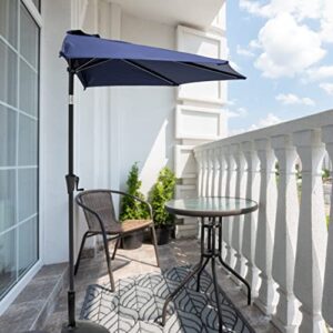 FLAME&SHADE 9 ft Half Round Outdoor Market Patio Table Umbrella with Tilt for Wall Balcony, Navy Blue