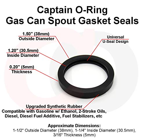 (6 Pack) Gas Can Spout Gasket Seals - Universal Rubber Replacement Gasoline/Fuel Jug Washer Seals (Upgraded Version, Compatible with Ethanol, Stabilizer, etc)