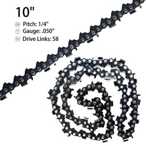 Opuladuo 2PC 10-inch Replacement Chain for Greenworks PS80L210, PS80L00, PS60L210, PS60L00 Pole Saw - 1/4" - .050" - 58 DL