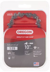 oregon s39 advancecut replacement chainsaw and pole saw chain for 10-inch guide bars, 39 drive links, pitch: 3/8″ low vibration, .050″ gauge, fits atlas, makita, poulan, and more,gray