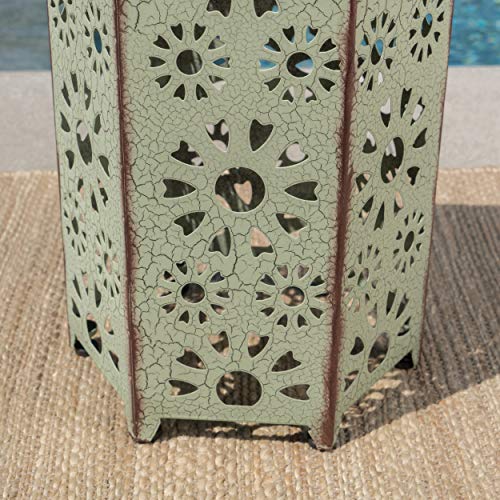 GDFStudio Elliot Outdoor 12 Inch and 14 Inch Sunburst Iron Side Table Set (Crackle Green)