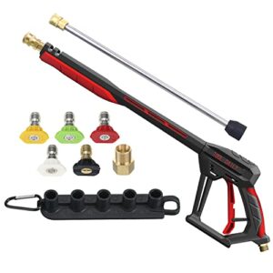 tool daily pressure washer gun with replacement extension wand, m22 14mm/15mm fitting, 5 power washer nozzle tips with holder, 4000psi, 44 inch