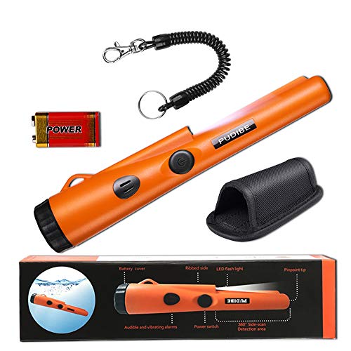 Pinpoint Metal Detector Pinpointer - Fully Waterproof with Orange Color Include a 9V Battery 360 Search Treasure Pinpointing Finder Probe with Belt Holster for Adults and Kids(Three Mode)