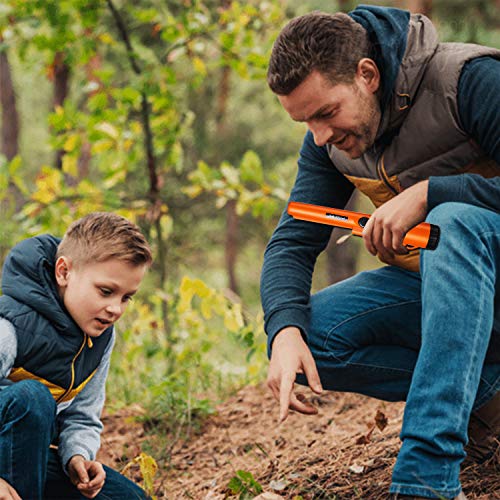 Pinpoint Metal Detector Pinpointer - Fully Waterproof with Orange Color Include a 9V Battery 360 Search Treasure Pinpointing Finder Probe with Belt Holster for Adults and Kids(Three Mode)