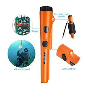 Pinpoint Metal Detector Pinpointer - Fully Waterproof with Orange Color Include a 9V Battery 360 Search Treasure Pinpointing Finder Probe with Belt Holster for Adults and Kids(Three Mode)