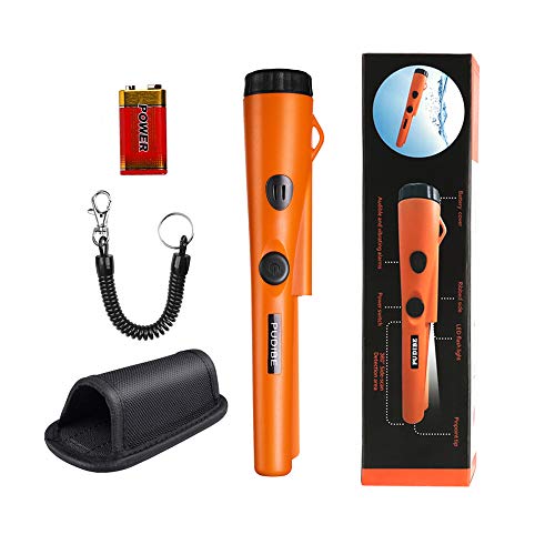 Pinpoint Metal Detector Pinpointer - Fully Waterproof with Orange Color Include a 9V Battery 360 Search Treasure Pinpointing Finder Probe with Belt Holster for Adults and Kids(Three Mode)