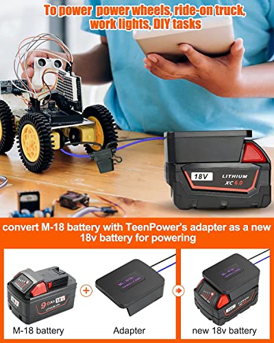 Power Wheels Battery Adapter Compatible with Milwaukee M-18 Battery 1pack, Great Power Convertor for Robotics, RC Toys and Work Lights