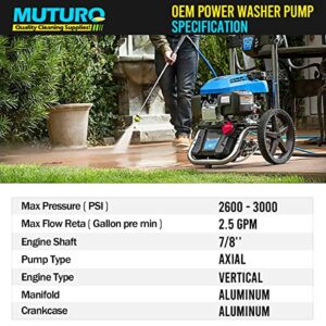 MUTURQ Vertical Pressure Washer Pump 7/8" Shaft, 2600-3000 PSI, 2.5GPM, OEM Replacement Power Washer Pump Kit, fit 308653052 308653006 308653025, Rear Outlet