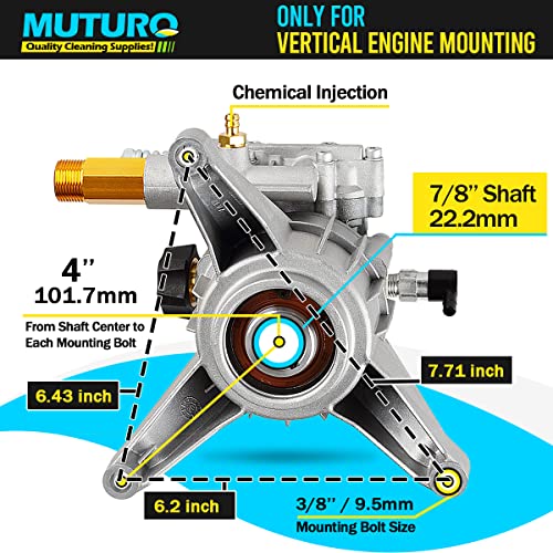 MUTURQ Vertical Pressure Washer Pump 7/8" Shaft, 2600-3000 PSI, 2.5GPM, OEM Replacement Power Washer Pump Kit, fit 308653052 308653006 308653025, Rear Outlet