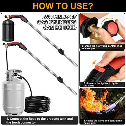 Gtonksye Propane Torch Weed Burner Kit,Blow Torch,Dual-purpose multifunctional gardening outdoor weed torch with push button Igniter and 9.8 ft hose.(Fuel Not Included)