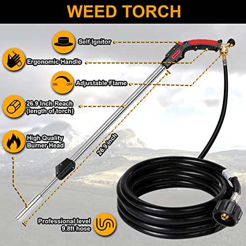 Gtonksye Propane Torch Weed Burner Kit,Blow Torch,Dual-purpose multifunctional gardening outdoor weed torch with push button Igniter and 9.8 ft hose.(Fuel Not Included)