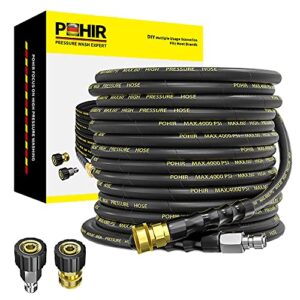 pohir pressure washer hose 50 ft with 3/8 inch quick connect, kink resistant high tensile wire braided,with 2 pcs m22 14mm adapter set, 4200 psi power washer hose