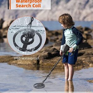 Metal Detector Kit for Kids & Adults with Sand Sifter Scoop, IP68 Waterproof, LCD Display & 8" Coil Adjustable Gold Detector for Treasure Hunting, Lightweight Easy to Use