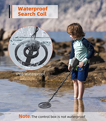 Metal Detector Kit for Kids & Adults with Sand Sifter Scoop, IP68 Waterproof, LCD Display & 8" Coil Adjustable Gold Detector for Treasure Hunting, Lightweight Easy to Use