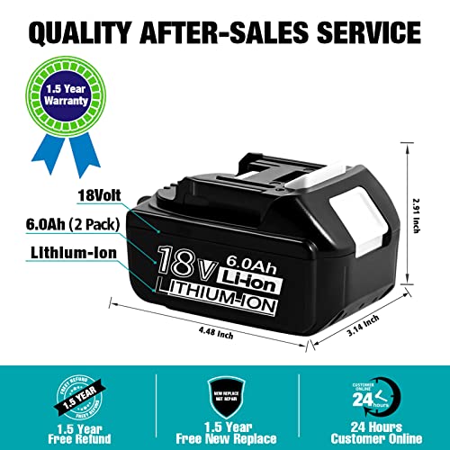 [New UPGRADER] 2Pack DSANKE 18V 6.0Ah BL1850B Battery Replacement for Makita 18V Battery BL1830 BL1850 BL1840 BL1850B-2 BL1845 BL1815 BL1820 BL1860B LXT-400 18-Volt Cordless Power Tools Batteries