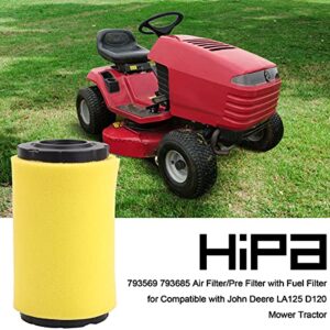 HIPA 793569 793685 Air filter/Pre Filter with Fuel Filter for Compatible with Briggs and Stratton Craftsman 793569 John Deere LA125 D120 Mower Tractor