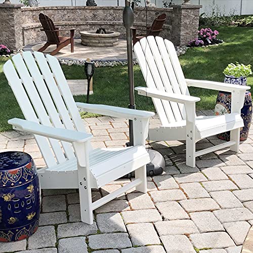 Redback White Adirondack Chair 2 Set Classic Oversized Adirondack Chairs 350lbs Duty Rating Plastic/Resin Faux Wood Chair for Fire Pit & Patio Deck Garden