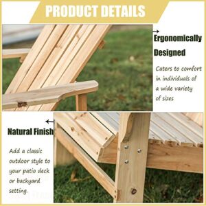 LOKATSE HOME Outdoor Adirondack Chair Weather Resistant for Patio, Deck, Fire Pit, Garden, Porch and Lawn Seating, Natural Wood