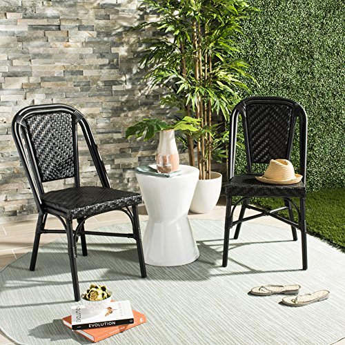 Safavieh PAT4013A-SET2 Outdoor Collection Daria Black Stacking Side Chair