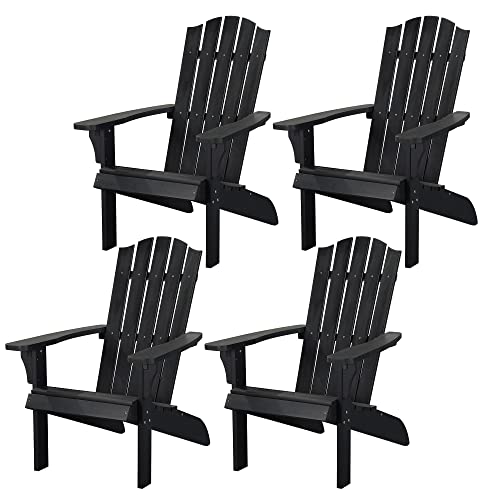 PolyTEAK Adirondack Chair Set of 4, Premium Weather Resistant Poly Lumber, Outdoor Patio Furniture, Up to 300 lb, Plastic Adirondack Chairs for Porches, Decks, and Pool Side, Element Collection, Black