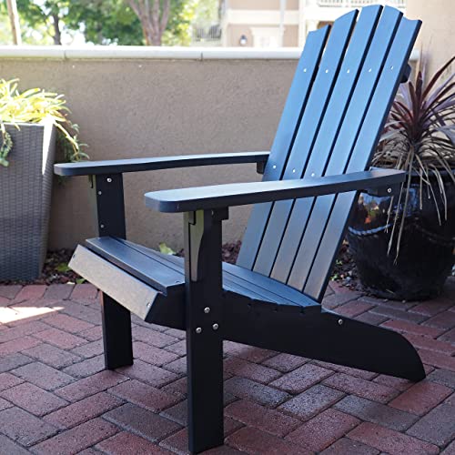 PolyTEAK Adirondack Chair Set of 4, Premium Weather Resistant Poly Lumber, Outdoor Patio Furniture, Up to 300 lb, Plastic Adirondack Chairs for Porches, Decks, and Pool Side, Element Collection, Black