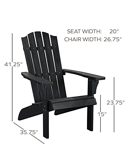 PolyTEAK Adirondack Chair Set of 4, Premium Weather Resistant Poly Lumber, Outdoor Patio Furniture, Up to 300 lb, Plastic Adirondack Chairs for Porches, Decks, and Pool Side, Element Collection, Black