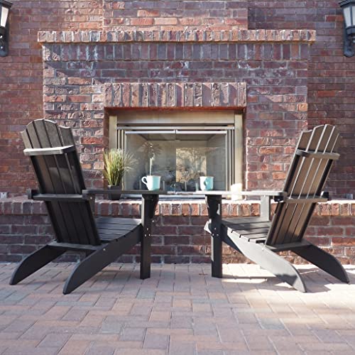 PolyTEAK Adirondack Chair Set of 4, Premium Weather Resistant Poly Lumber, Outdoor Patio Furniture, Up to 300 lb, Plastic Adirondack Chairs for Porches, Decks, and Pool Side, Element Collection, Black