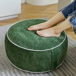 weruisi Stuffed Pouf Ottoman, 21x10 Inches Chenille Ottoman with Inflatable PVC Liner, Foot Rest with Portable Handle, Round Floor Pillow for Living Room, Bedroom, Kids Room (Green)