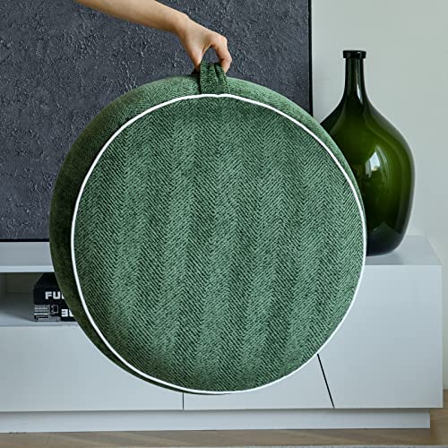 weruisi Stuffed Pouf Ottoman, 21x10 Inches Chenille Ottoman with Inflatable PVC Liner, Foot Rest with Portable Handle, Round Floor Pillow for Living Room, Bedroom, Kids Room (Green)